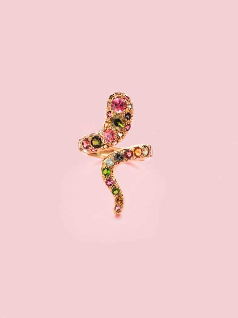Snake Ring in Yellow Gold with Tourmaline - Madina Visconti